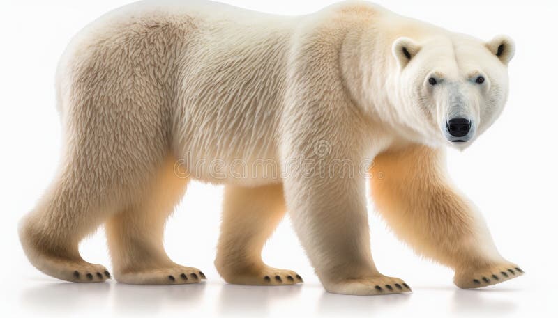 A White Polar Bear Walking on a White Background in Front of a White ...
