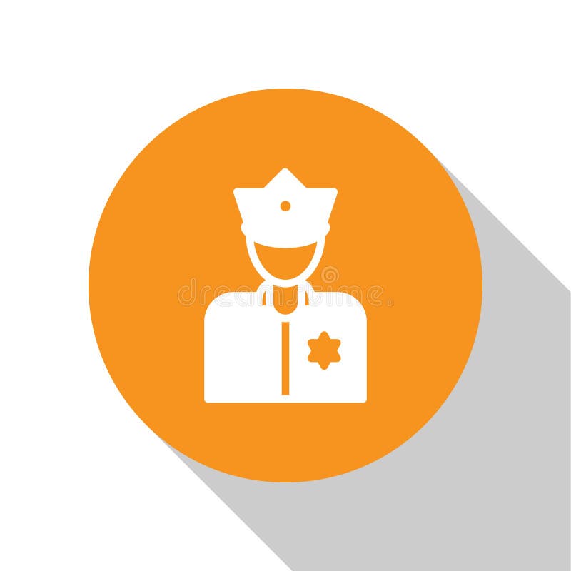 White Police Officer Icon Isolated on White Background. Orange Circle ...
