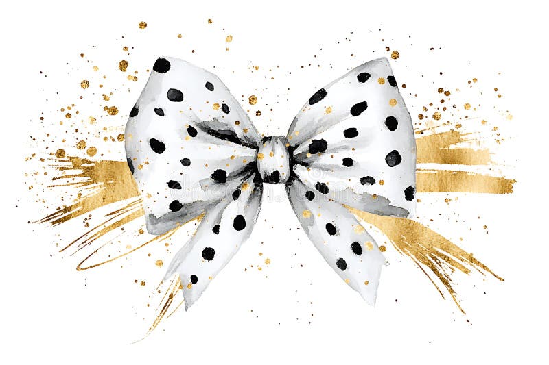 White Polka Dot Bow with Gold Splatter Stock Illustration ...
