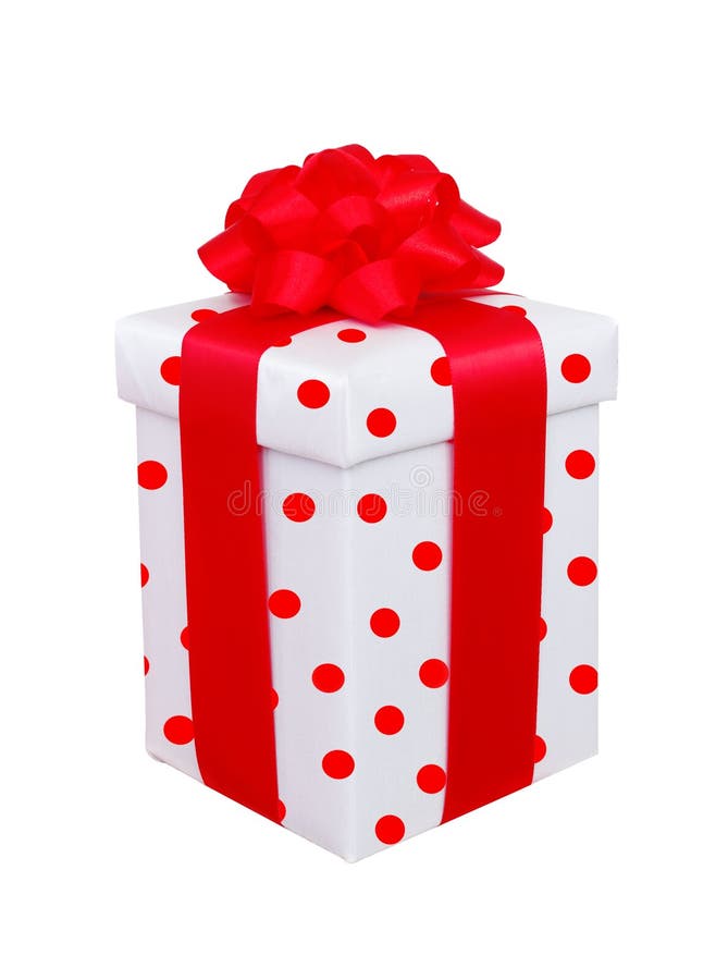 White Polka Dot Present Box with Red Bow Stock Image - Image of ...
