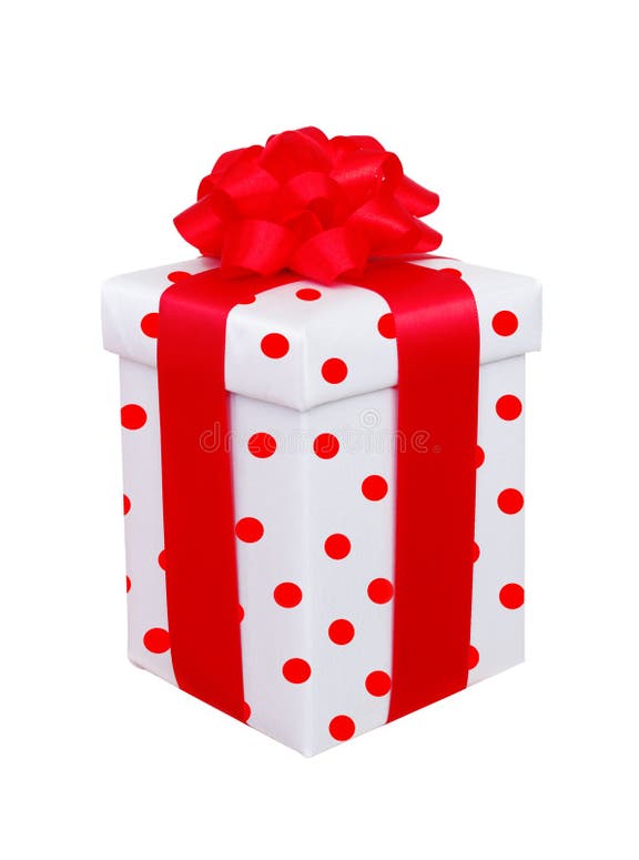White Polka Dot Present Box with Red Bow Stock Image - Image of ...