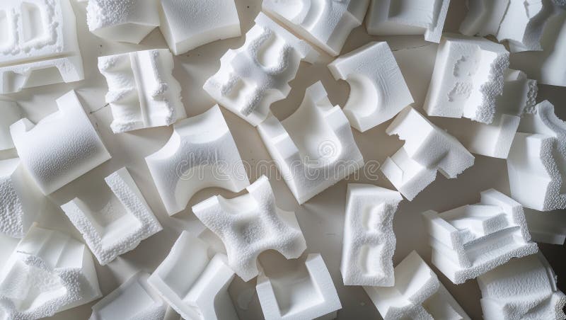 White Polystyrene Blocks Creating Intricate Shapes on Table Stock ...