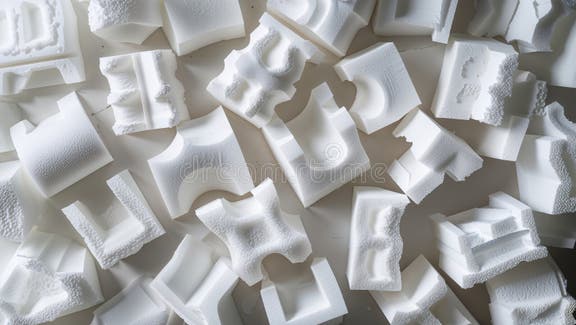 White Polystyrene Blocks Creating Intricate Shapes on Table Stock ...