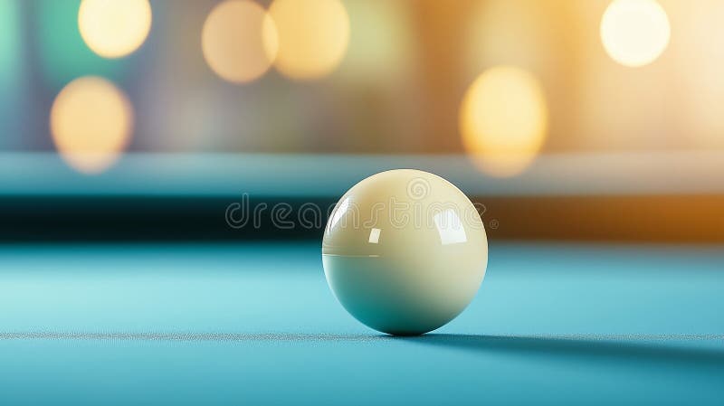White Pool Ball Resting on a Billiards Table, Surrounded by a Softly ...