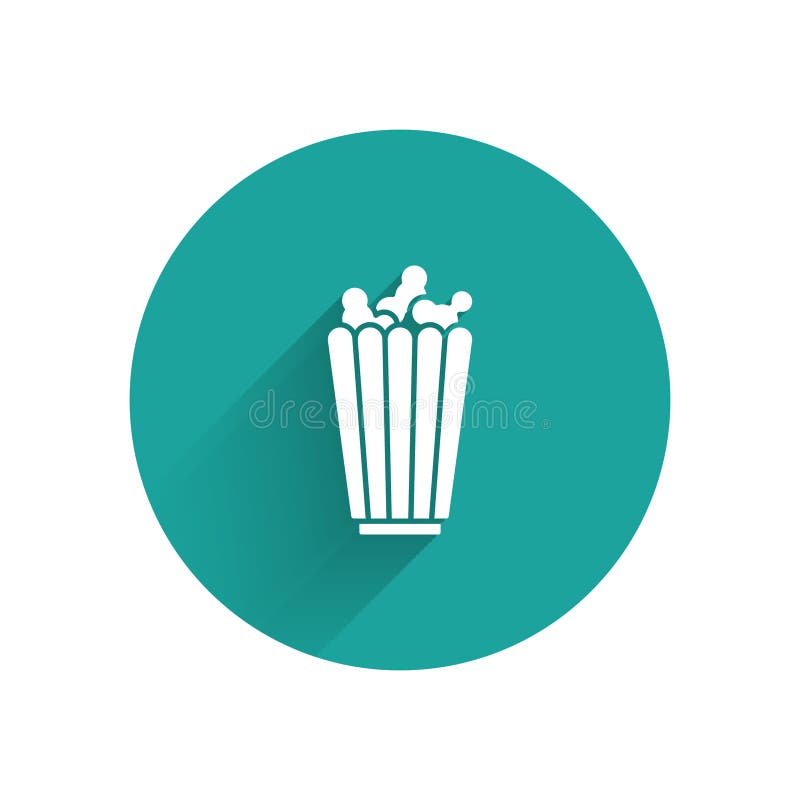 White Popcorn in Cardboard Box Icon Isolated with Long Shadow. Popcorn ...