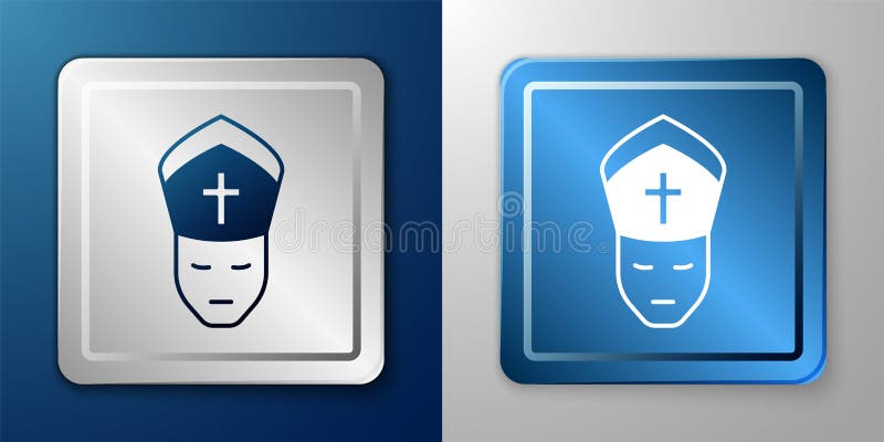 White Pope Icon Isolated on Blue and Grey Background. Pope Hat. Holy ...
