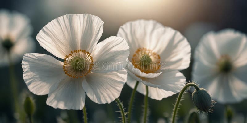 White Poppy in Soft Light with Translucent Petals. Stock Illustration ...