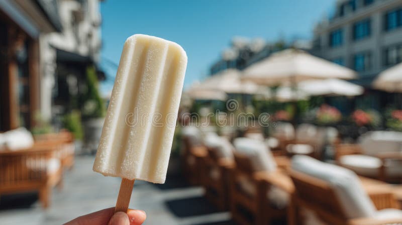 White Popsicle on a Stick, Outdoor Cafe Background Stock Illustration ...