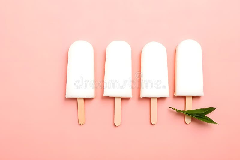 White Popsicles on a Red Background, Surrounded by Green Coconuts and ...
