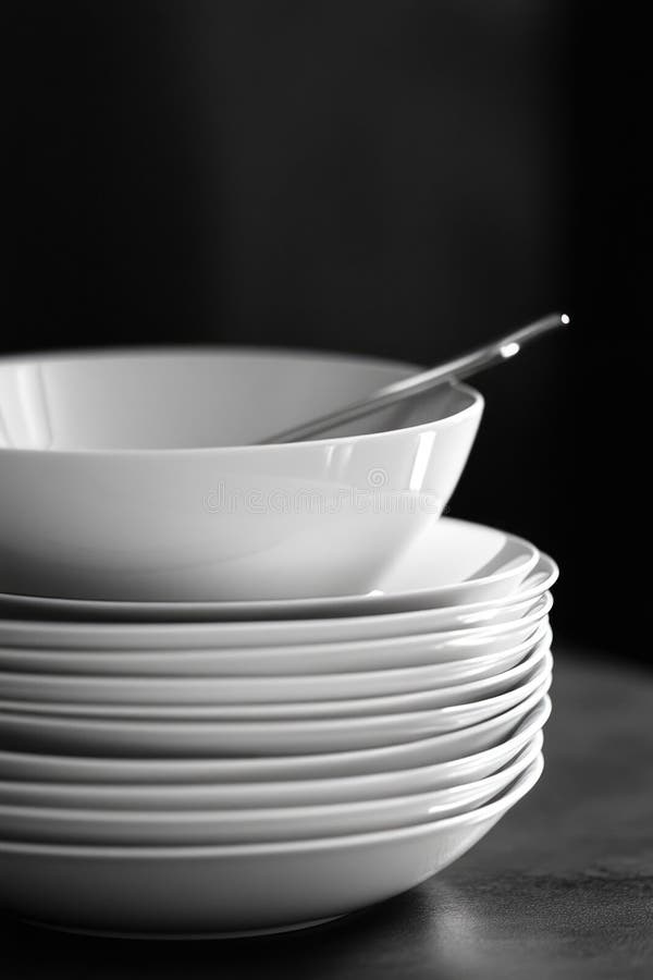 White Porcelain Dishes Stacked Stock Image - Image of storage ...