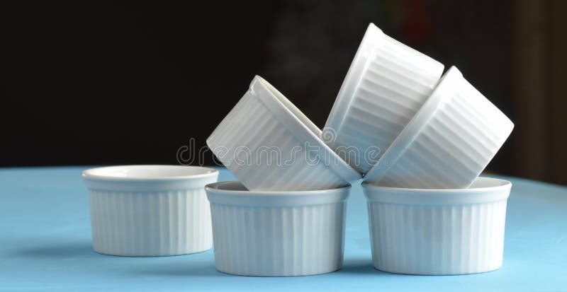 White Porcelain Ramekin Baking Dishes Stock Photo - Image of rear, snow ...