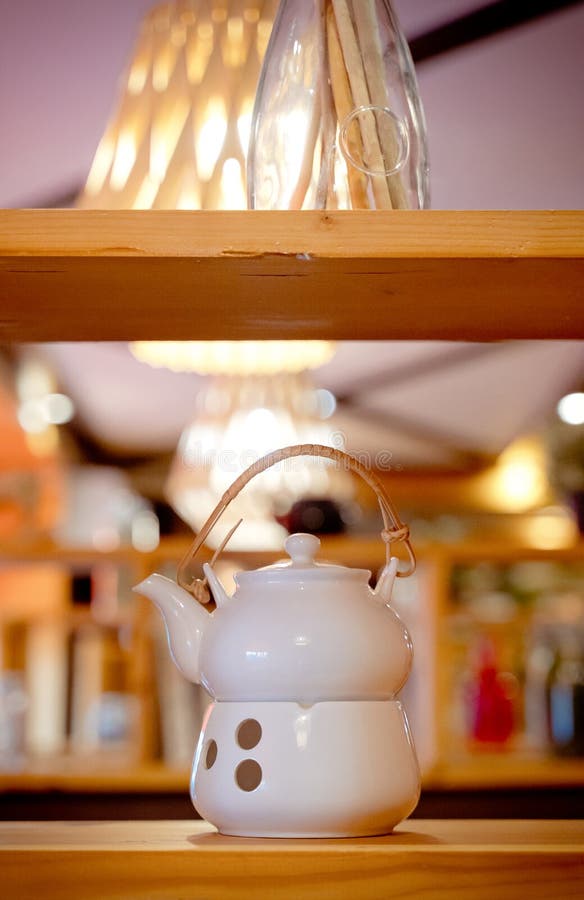 White Porcelain Tea Set on a Wooden Shelf. Tea or Coffee Time. White ...
