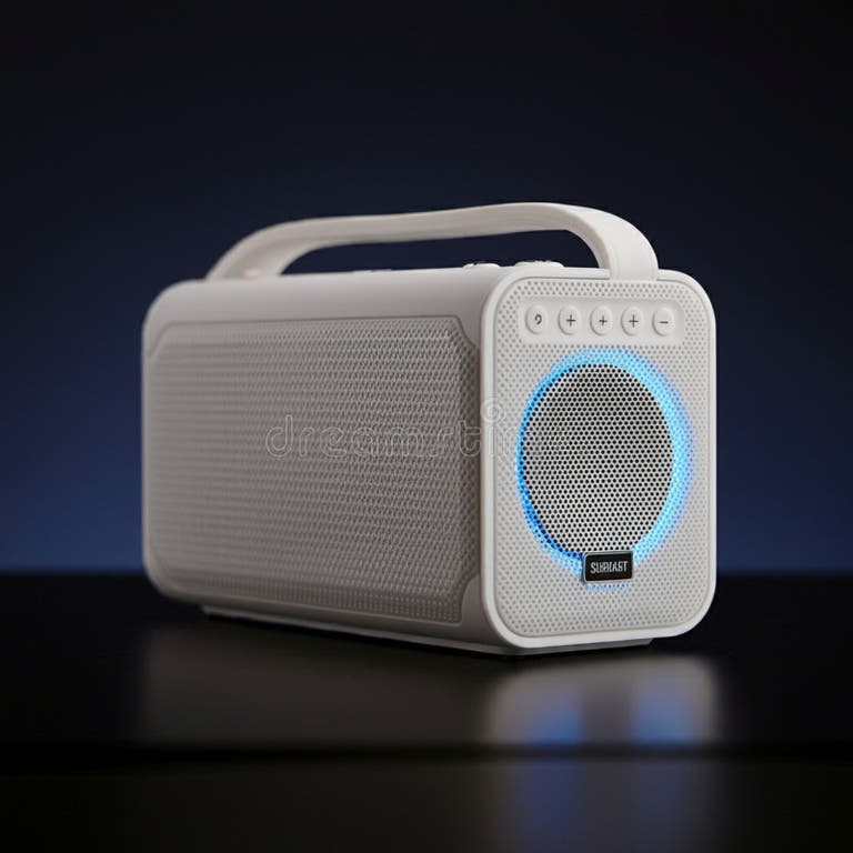 White Portable Bluetooth Speaker with a Rectangular Design Featuring a ...