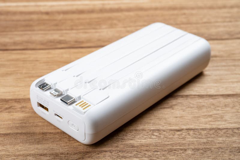 White Portable Power Bank with Different Plugs Stock Photo - Image of ...