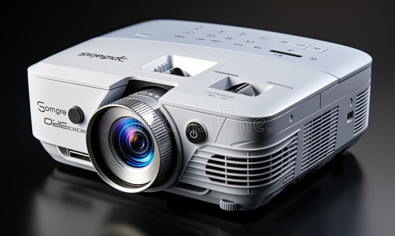 White Portable Projector on Table Stock Photo - Image of multimedia ...