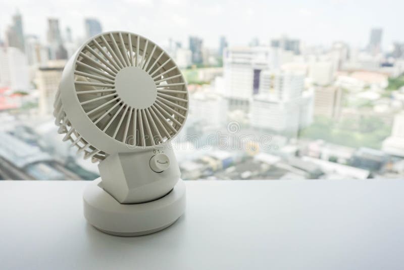 White Portable USB Desktop Fan on Office Table Stock Image - Image of ...