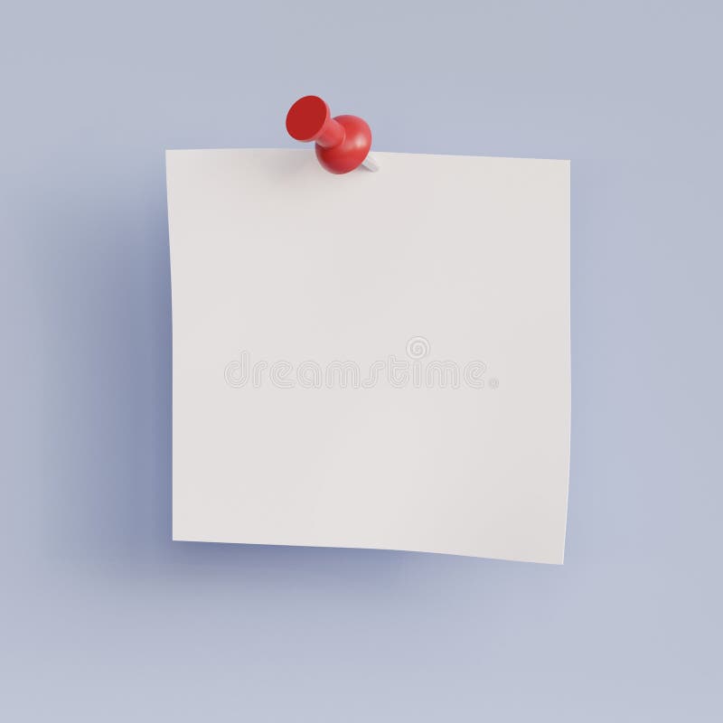 White Post-it Note with Thumbtack. Blank Sheet Attached To a Red ...