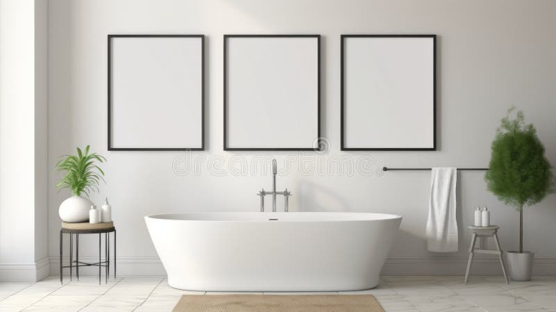 White Poster Framed Tub Frame on Wall - 3d Rendering Stock Photo ...