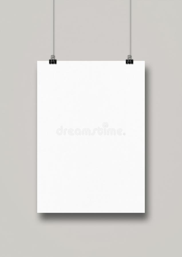 White Poster Hanging on a Clean Wall with Clips Stock Image - Image of ...