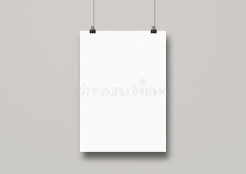 White Poster Hanging on a Clean Wall with Clips Stock Illustration ...