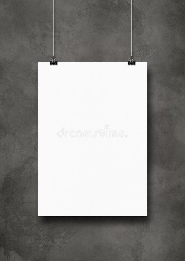 White Poster Hanging on a Wooden Wall with Clips Stock Photo - Image of ...