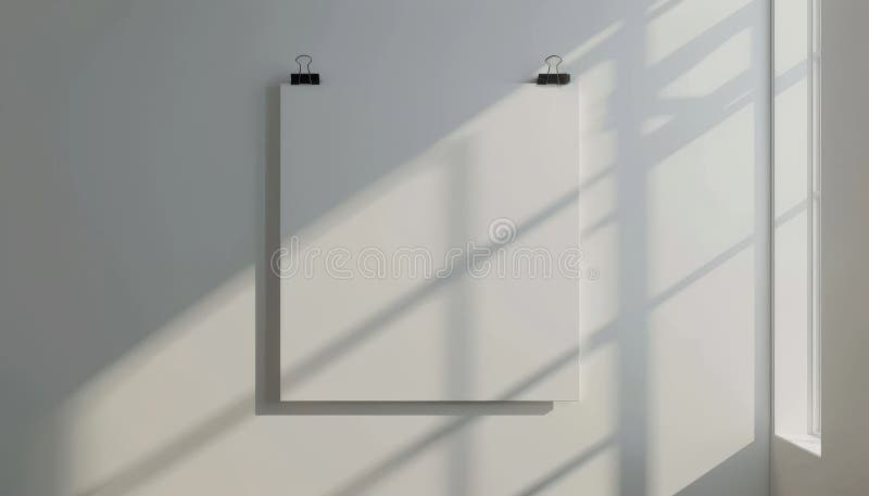 White Poster Mockup Hanging on Paper Clip Stock Photo - Image of mockup ...