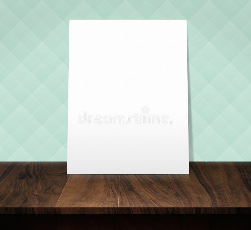 The White Poster on a Wooden Table with Pattern Wall Stock Illustration ...