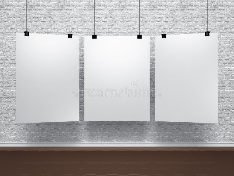 White Posters on Brick Wall Stock Illustration - Illustration of card ...