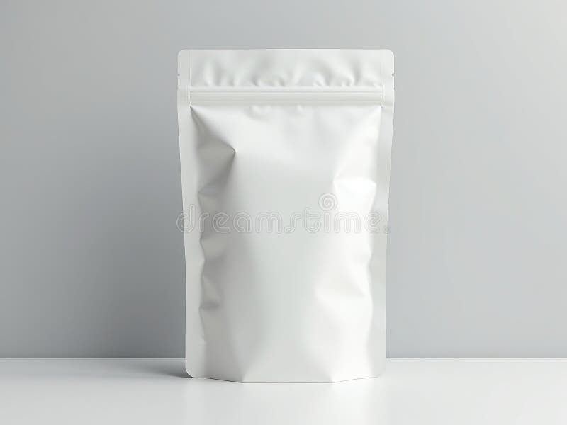 White Pouch Standing on a White Surface with a Grey Background PE ...