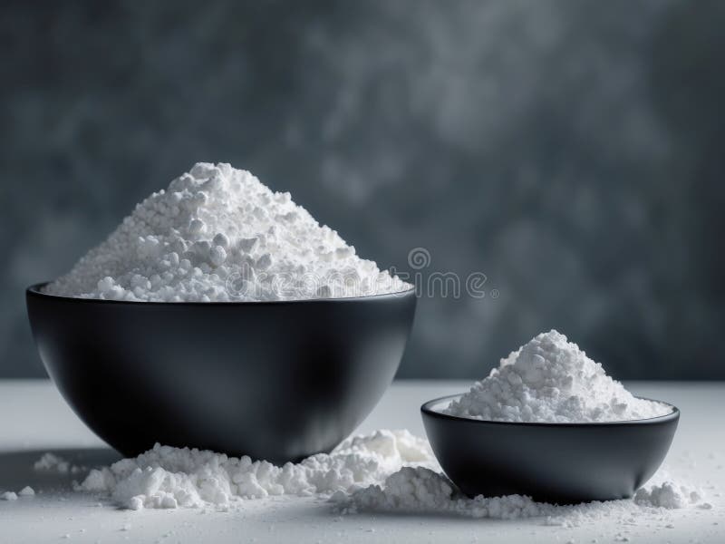 White Powder in Black Bowls on Dark Background Stock Photo - Image of ...