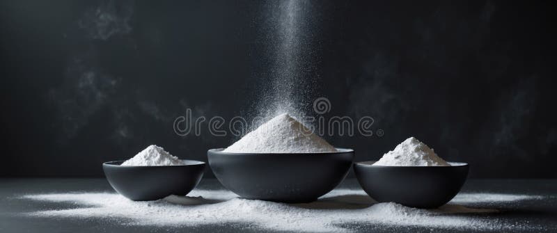 White Powder in Black Bowls on Dark Background Stock Image - Image of ...