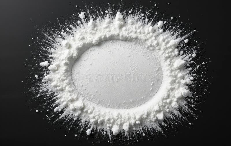White Powder Circle on Black Background with Explosion-like Dispersion ...