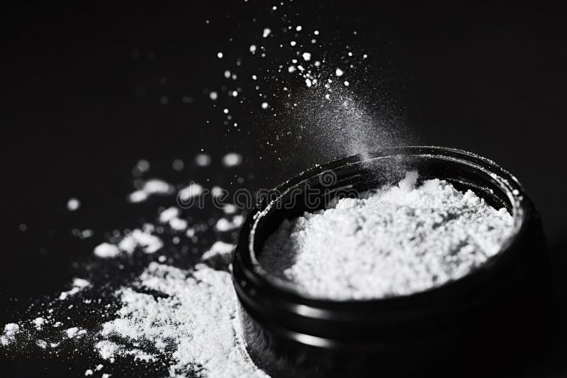 White Powder Exploding from Black Jar on Dark Background Stock Photo ...