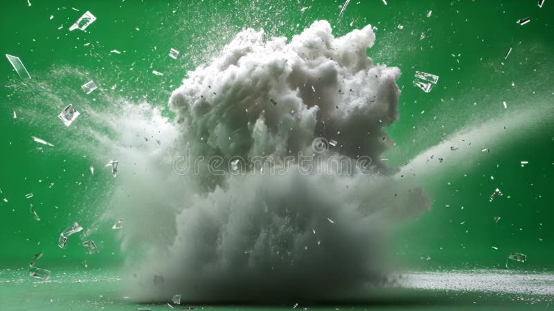White Powder Exploding Creating a Big Cloud on Green Screen Background ...