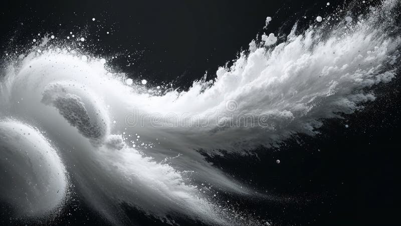 White Powder Exploding Creating a Dynamic Wave Effect on Black ...