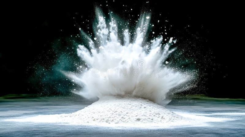 White Powder Exploding on a Dark Background, Creating a Dynamic and ...