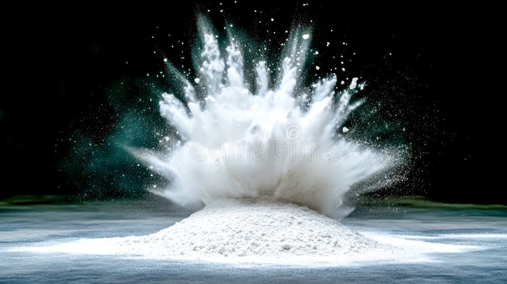White Powder Exploding on a Dark Background, Creating a Dynamic and ...
