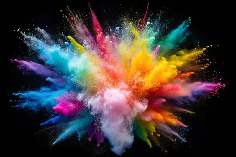 White Powder Explosion on Black Background. Colored Cloud. Colorful ...