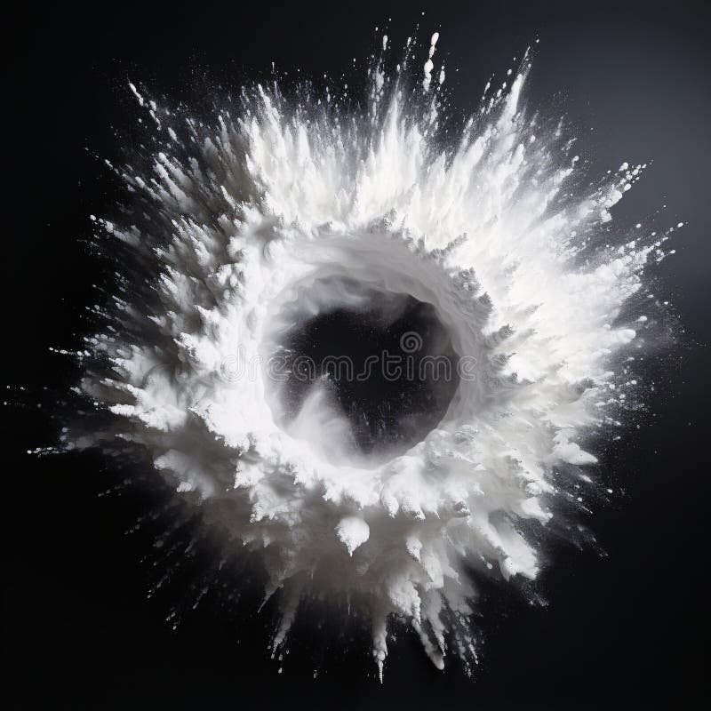 White Powder Explosion in Circle Frame, Dramatic Abstract Art for ...