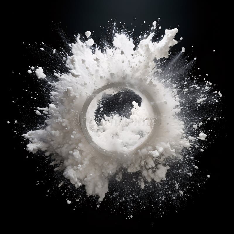 White Powder Explosion in Circle Frame, Dramatic Abstract Art for ...