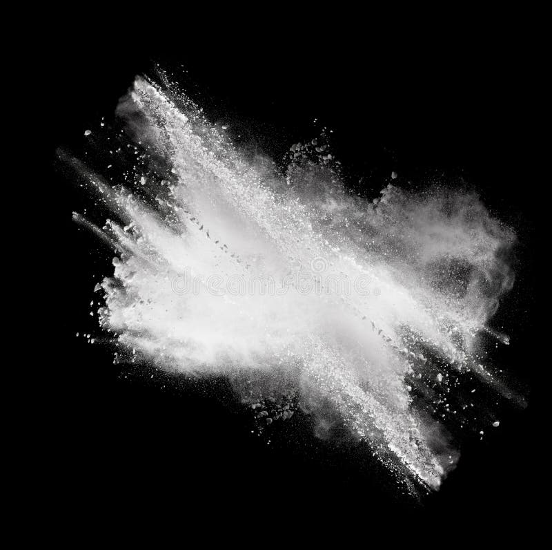 Abstract White Powder Explosion Isolated on Black Background. Stock ...