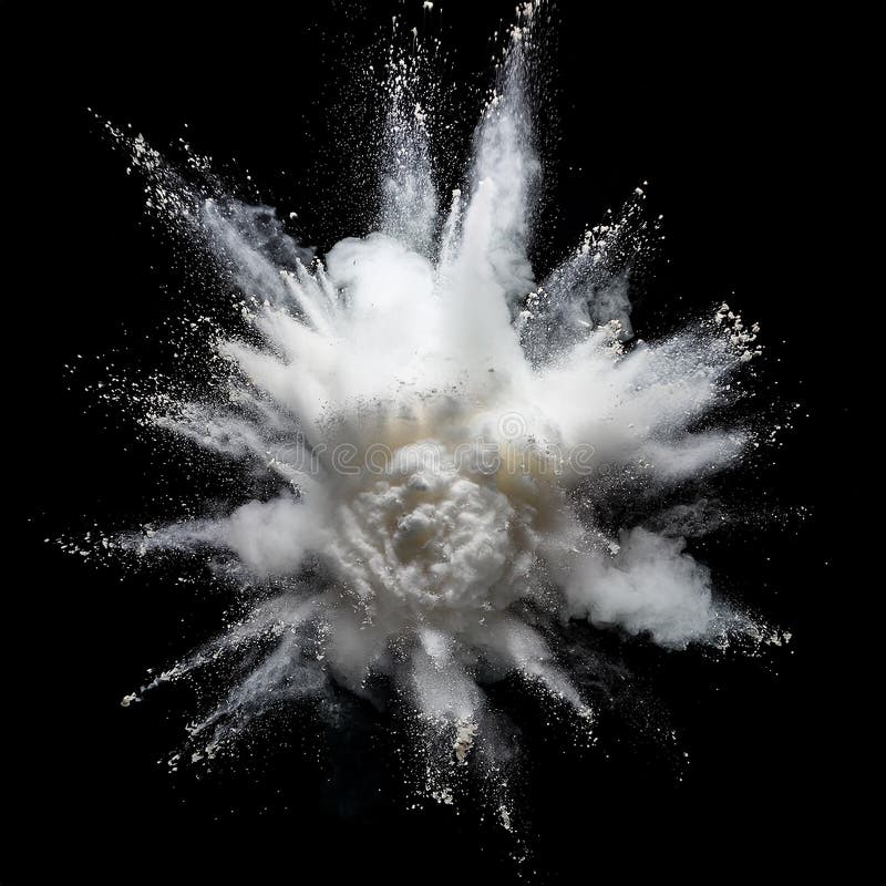 White Powder Explosion Isolated on Black Background Stock Illustration ...