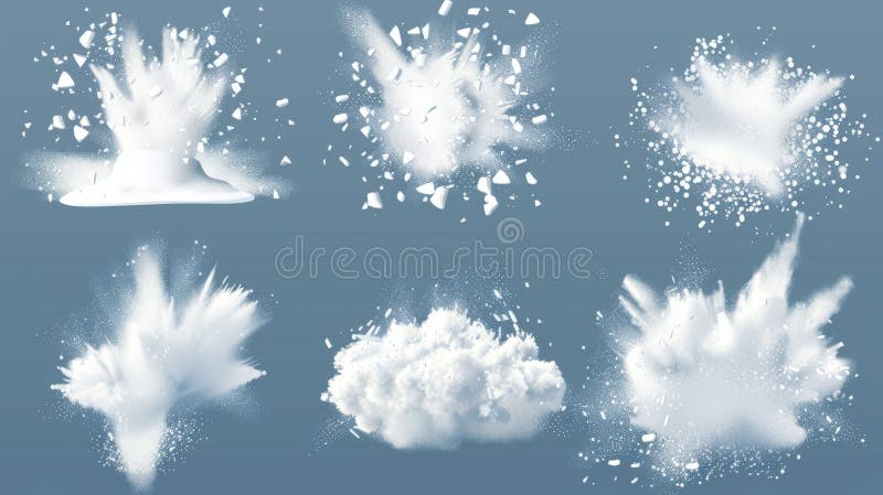 White Powder Explosion, Snow Burst with Flying Ice Particles and ...