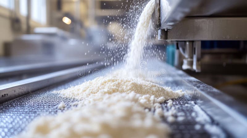 White Powder Falling Onto Conveyor Belt in Factory Stock Illustration ...