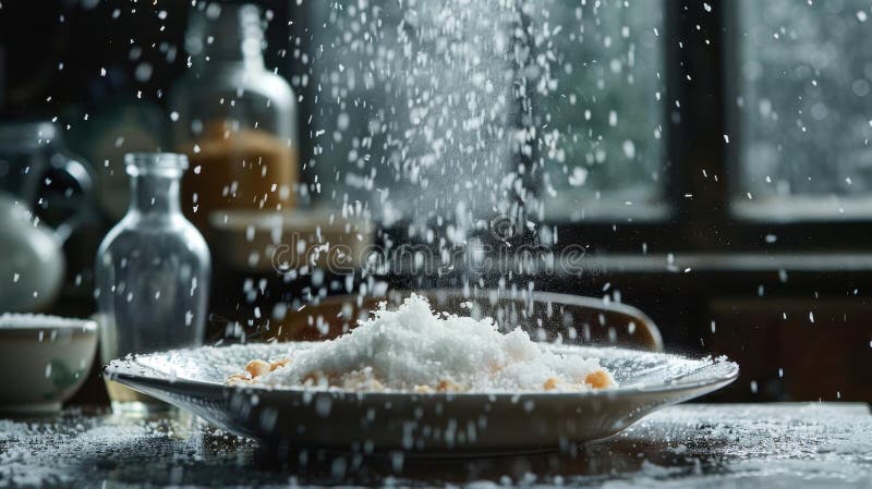 White Powder Falling on Plate Stock Illustration - Illustration of ...