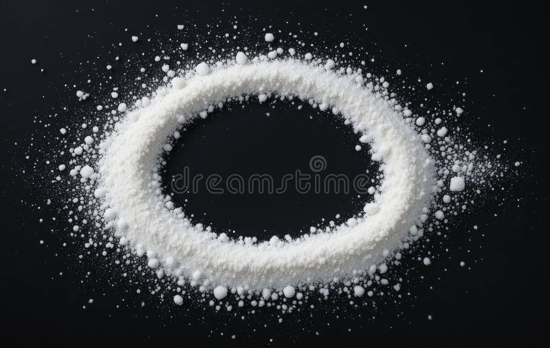 White Powder Frame on Black Background Creating Abstract Circle Shape ...