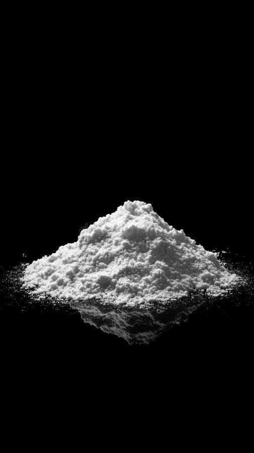 White Powder Heap on Black Background Reflects Light in Minimalist ...