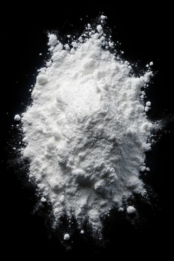 White Powder Isolated on Black Background Top View with Clipping Path ...