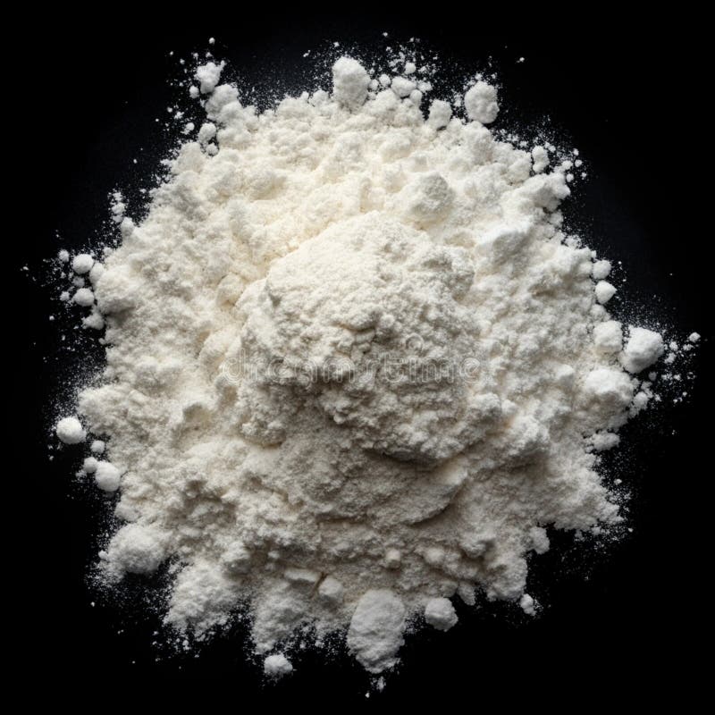 White Powder Isolated on Black Background Top View with Clipping Path ...