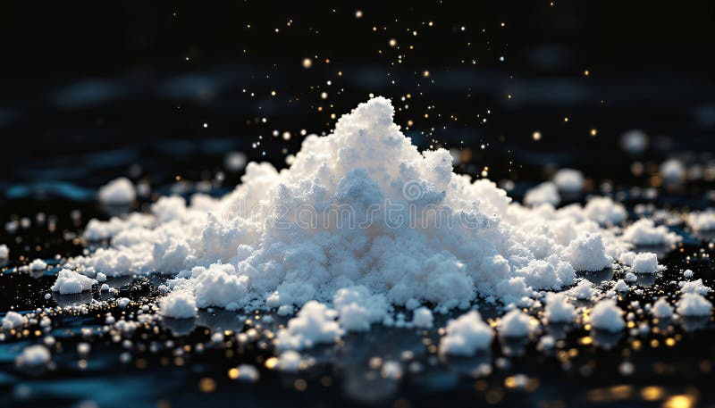 White Powder Pile on Black Surface with Golden Sparks Stock ...